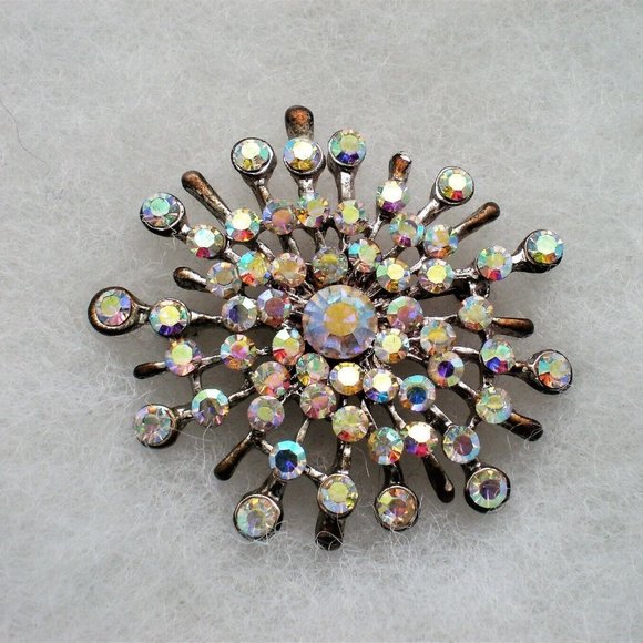 Jewelry | Vintage Silver Tone Rhinestone Starburst Brooch Pin | Poshmark